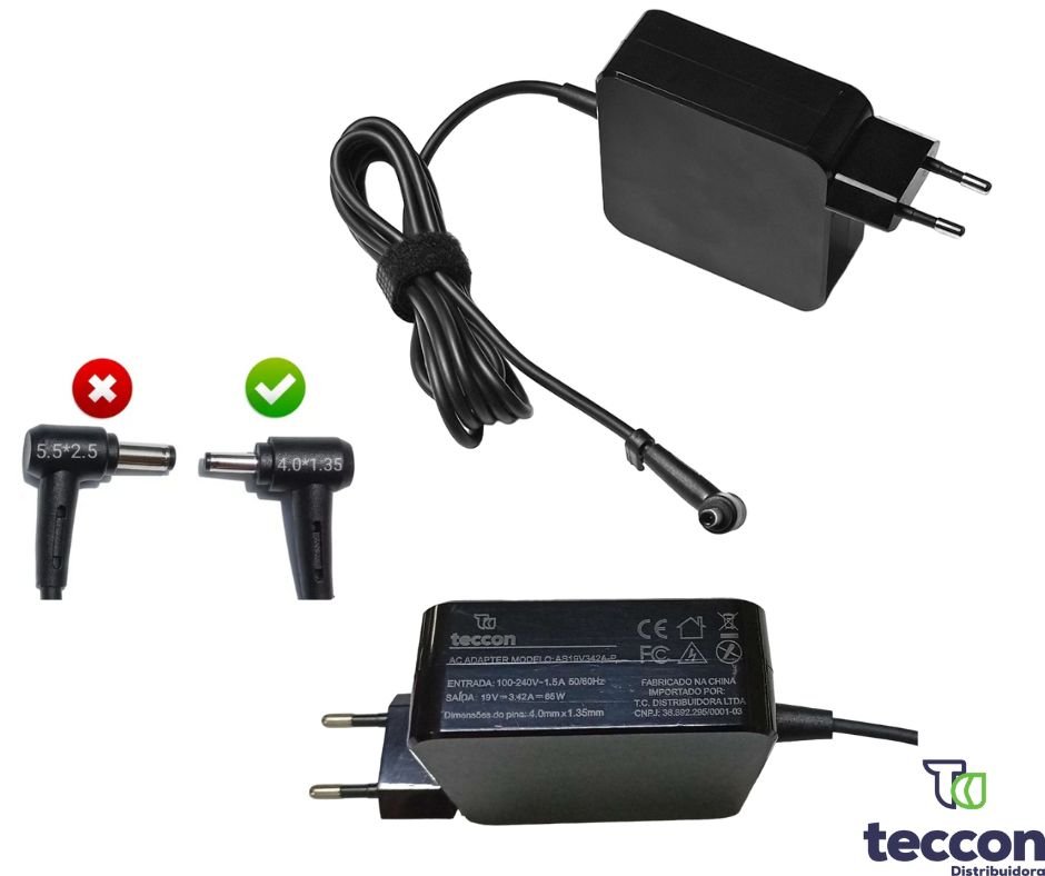 FONTE CARREGADOR NOTEBOOK ASUS 19V 3.42A 4.0X1.35MM